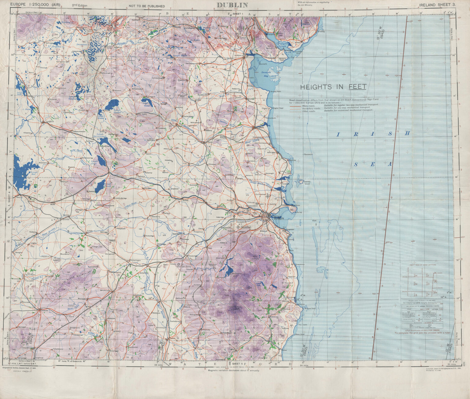 British War Office chart of Dublin, Ireland (printed 1941)